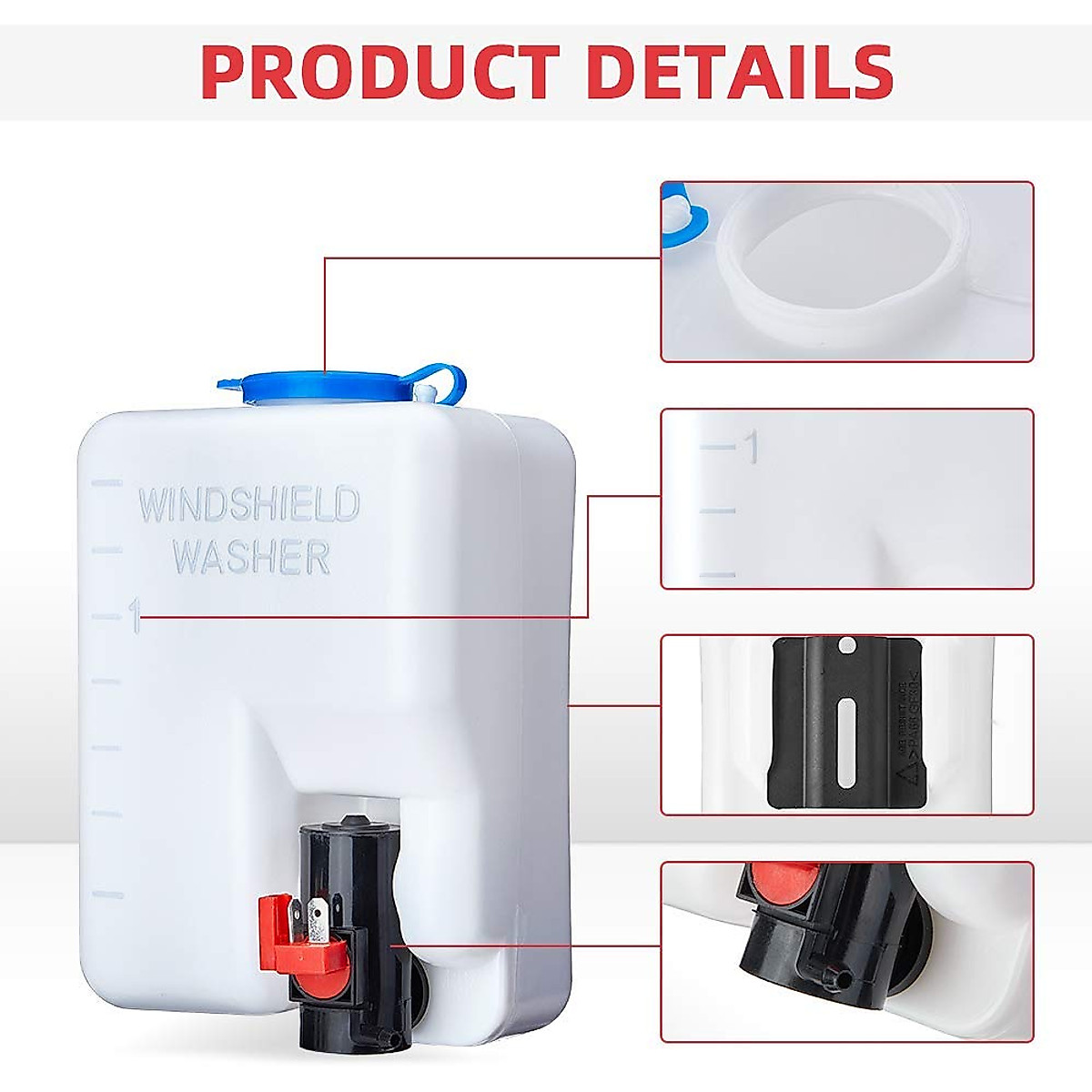 KEMIMOTO Universal Car Windshield Washer Pump, Washer Fluid Reservoir Bottle Kit with Pump Jet Button Switch 12V Windshield Tank