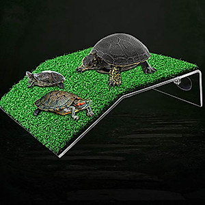La La Pet® Creative Floating Tortoise Basking Platform with Artificial Grass & Ramp Turtle Resting Terrace Reptile Climbing Platform for Aquarium and Fish Tank Decor (L)