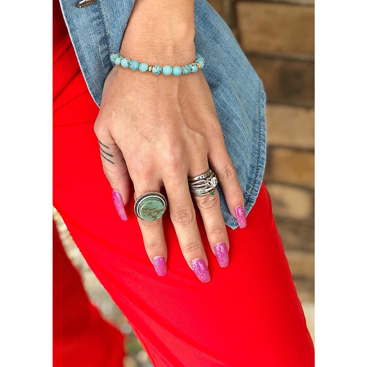 POTESSA Turquoise Gemstone Bracelet Chakra Round Beads Bracelet Healing Reiki 6mm