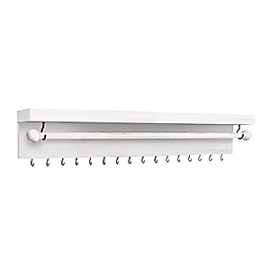 Rustic White Necklace Jewelry Organizer - Wall Mount Jewelry Holder - Mounted Hanging Jewelry Storage Hooks for Necklace, Earrings, and Rings - Farmhouse Wood Decor Bedroom Boho Shelf Rack