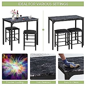 COSTWAY 3 Pieces Dining Table Set, 2 Person Kitchen Breakfast Table and Chair Set Pub Table and Chairs Set, Counter Height Dining Table Set with 2 Bar Stools (Black)