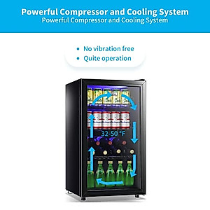 WANAI Beverage Refrigerators 120-Can Small Mini Fridge for Home, Office or Bar with Glass Door and Adjustable Removable Shelves，Perfect for Soda Beer or Wine, Stainless Steel, 3.5 Cu.Ft.