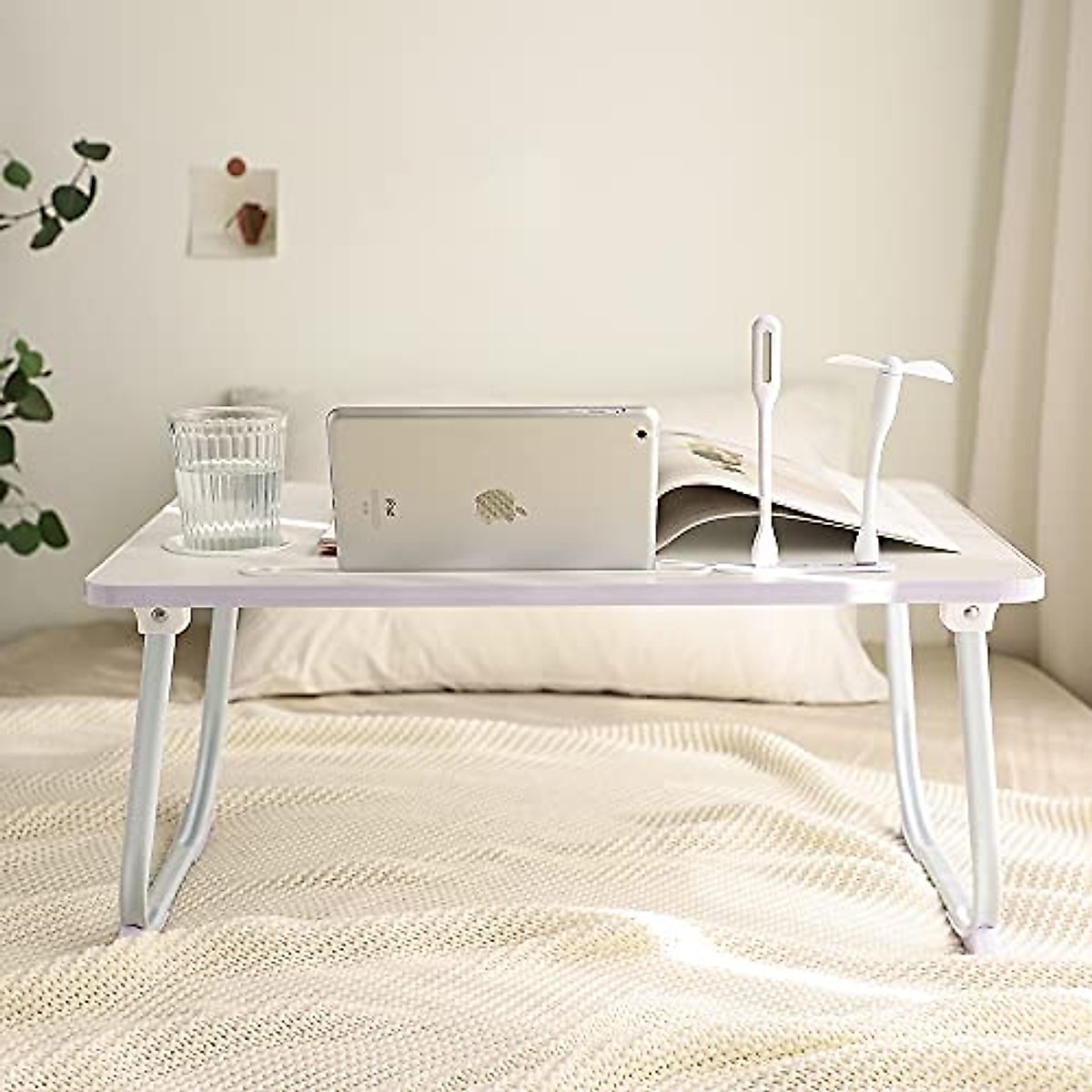 Rectangular Desktop Laptop Bed Desk,Bed Tray Table with 4 USB Port, Computer Laptop Stand for Port/Cup Holder/Storage Drawer,for Bed /Couch /Sofa Working, Reading (White)