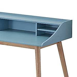 R., Groria Mid-Century Modern Wood Strorage Writing Desk, Blue