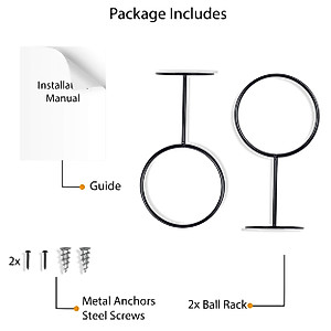 Wallniture Palla Ball Storage Rack Wall Mounted Set of 2, Soccer Ball, Volleyball, Football & Basketball Rack for Man Cave and Kids Room Decor, Display Stand for Sports Memorabilia, Black