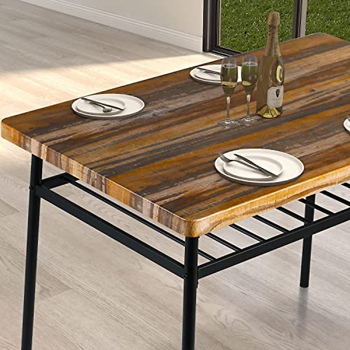 GRAVFORCE 6-Piece Home Dining Table Set, Kitchen Table and Chairs Set for 6 w/Storage Racks, Rectangular Table, Bench, 4 Chairs for Living Room, Dining Room, Small Apt, Dinette - Brown