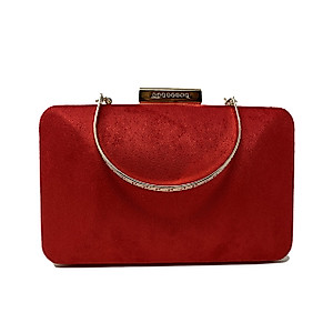 Cirilla Women Velvet Evening Bag Clutch Purse Crossbody Bag With Handle and Chain for Wedding Cocktail Party Banquet (Red)