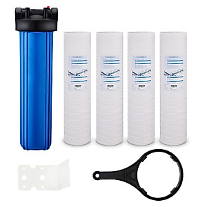 Geekpure Single Stage Whole House Water Filter System with 20-Inch Blue Housing-1"Port with 4 Pieces PP String Wound Filter