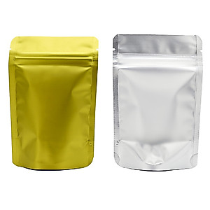 QQ Studio 100PCS Matte Double-Sided Colored Stand-Up Bags (8.5x13cm (3.3x5.1"), Translucent/Gold)