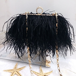 Zakia Real Natural Ostrich Feather Evening Clutch Shoulder Bag Party Bag (A-Black)