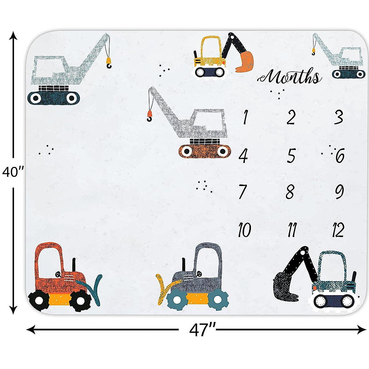 EARVO Baby Monthly Milestone Blanket Boy or Girl Construction Truck Baby Month Blanket with Wreath Frame Cartoon Truck Milestone Blanket for Newborn to 12 Months Milestones 47”x40”BTZDEA8