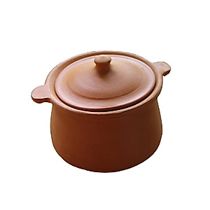 Village Decor Earthen clay cooking pot with lid (Porridge pot-2.1qt)