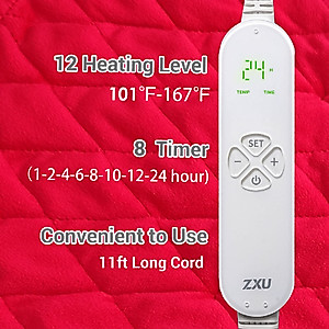 ZXU Weighted Heating Pad, 2 lb Weighted Heated Pad for Back Pain Reliefs,12 Heat Setting, 1-24Hour Auto Shut off, Stay on Function ，Moist Heat, Hot Heated Pad for Shoulders and Cramps Relief