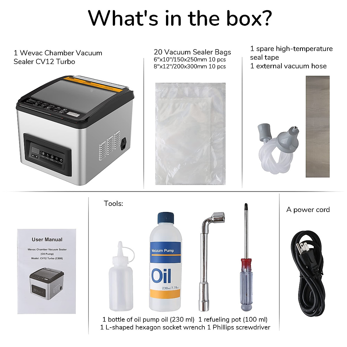 Wevac Oil Pump 12 inch Chamber Vacuum Sealer, CV12 Turbo, Powerful and Heavy-duty, Soups, Sauces and Marinades. Professional sealing width and Commercial-grade machine