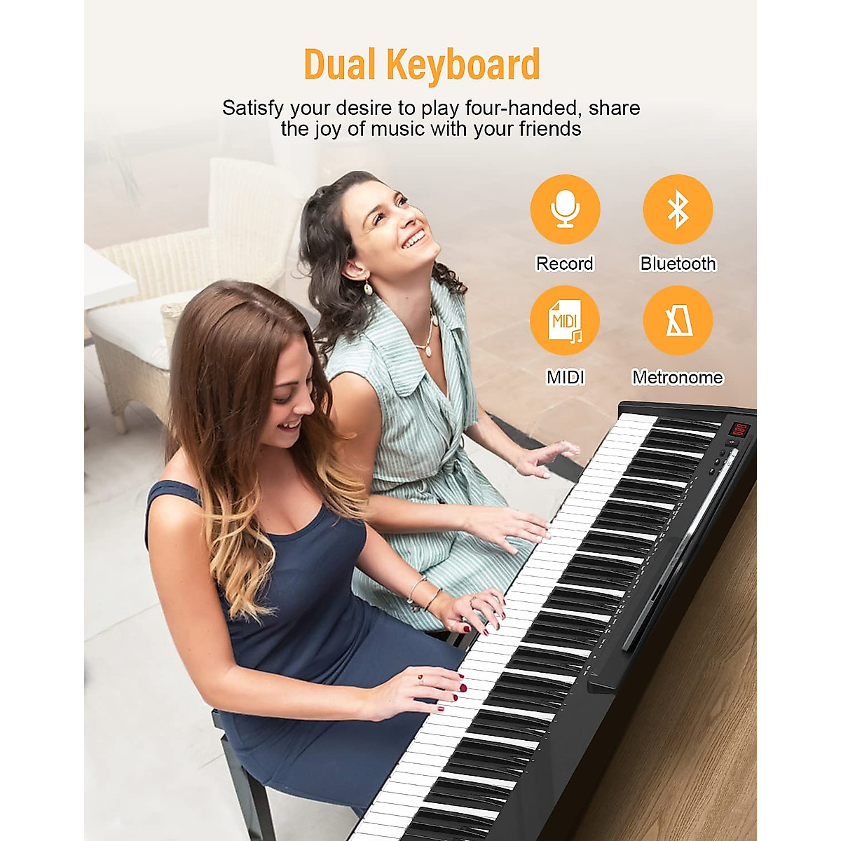 KONIX Keyboard Piano 88 Key, Beginner Semi Weighted Keyboard Piano with Full Size Key, Portable Electric Piano Keyboard Include Sustain Pedal, Power Supply and Piano Bag