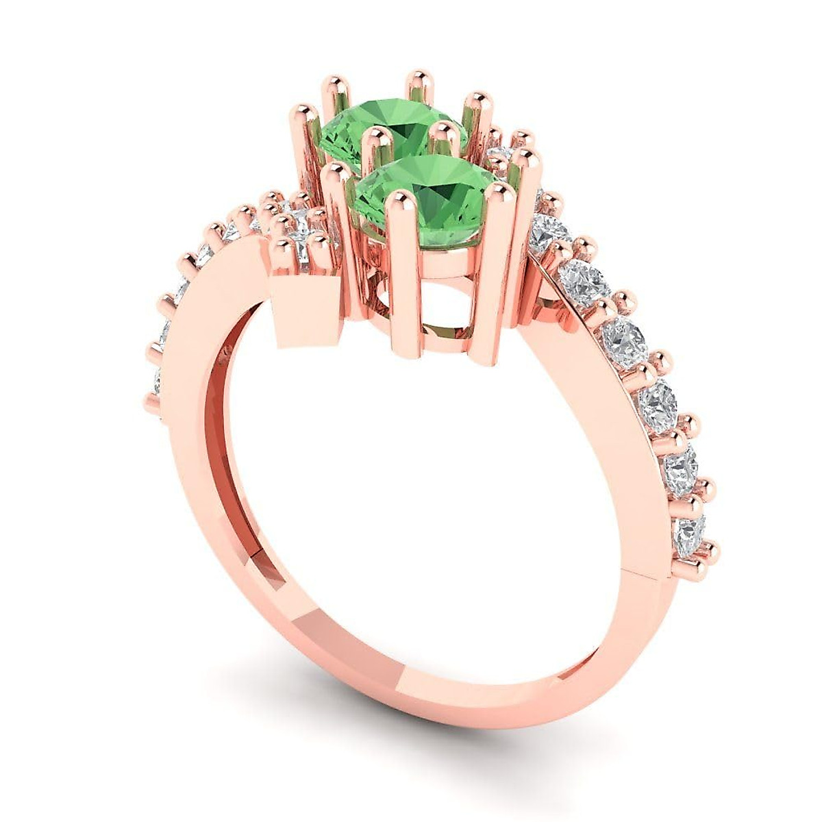 Clara Pucci 1.95ct Round cut Custom Engraving 2 stone Solitaire Green Simulated Diamond Statement Art Deco Ring 14k Rose Gold Size 4.5