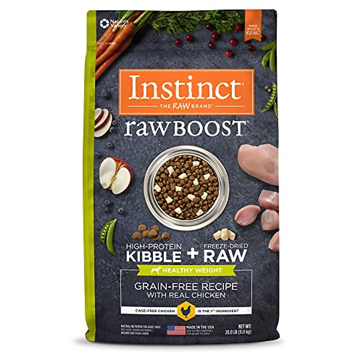 Instinct Raw Boost Healthy Weight Grain Free Recipe with Real Chicken Natural Dry Dog Food, 20 lb. Bag