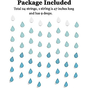 Yzurbu 24 Strings Raindrop Garland Decorations, Paper Hanging Rain Drops Decor Pieces for Baby Shower, Party and Centerpieces Decoration - Blue