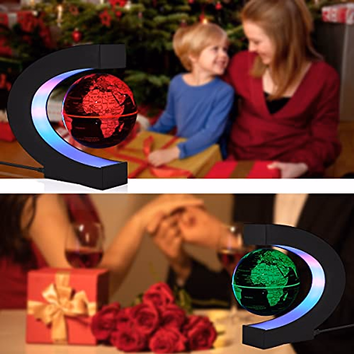 Magnetic levitation world map globe rotating levitation globe (with LED lights) office home desktop decorative gadgets friends teacher business birthday gift （blue）