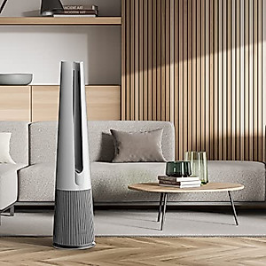 LG AeroTower Air Purifying Fan [AAFA Certified] True HEPA Air Purifiers + Tower Fan for Baby & Pets UVnano LED Air Purifier for Home & Large Rooms Up To 818 sq ft Smart Remote ThinQ App, Beige U9CV1C