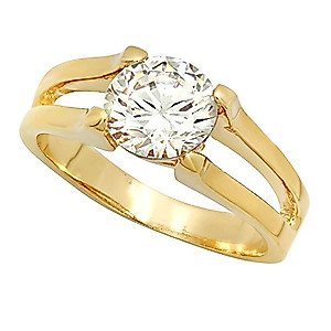 The Bling Factory 7mm Gold Plated Tension Set Round Brilliant CZ Solitaire Ring, Size 6.5