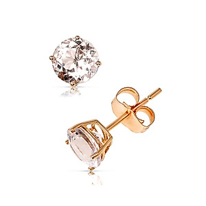 KOKAV 14K Rose Gold Genuine Morganite 1-1/2ct 6mm Round Stud Earrings