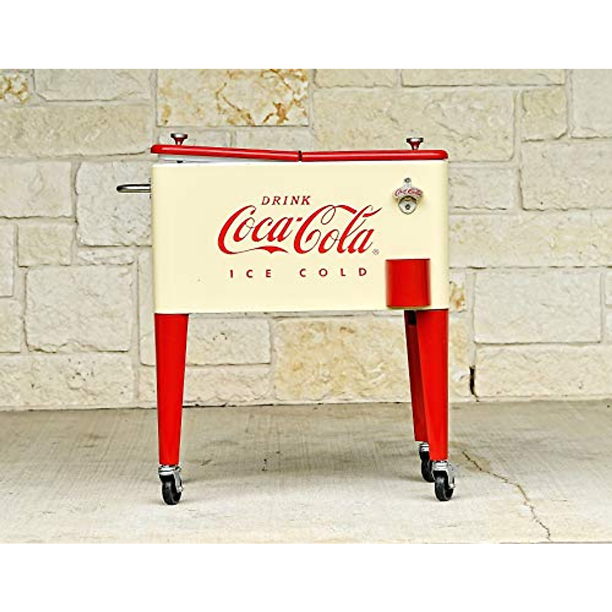 Leigh Country CP 98111 Cream and Red 60 Qt. Coca-Cola Rolling Cooler, Cream & Red