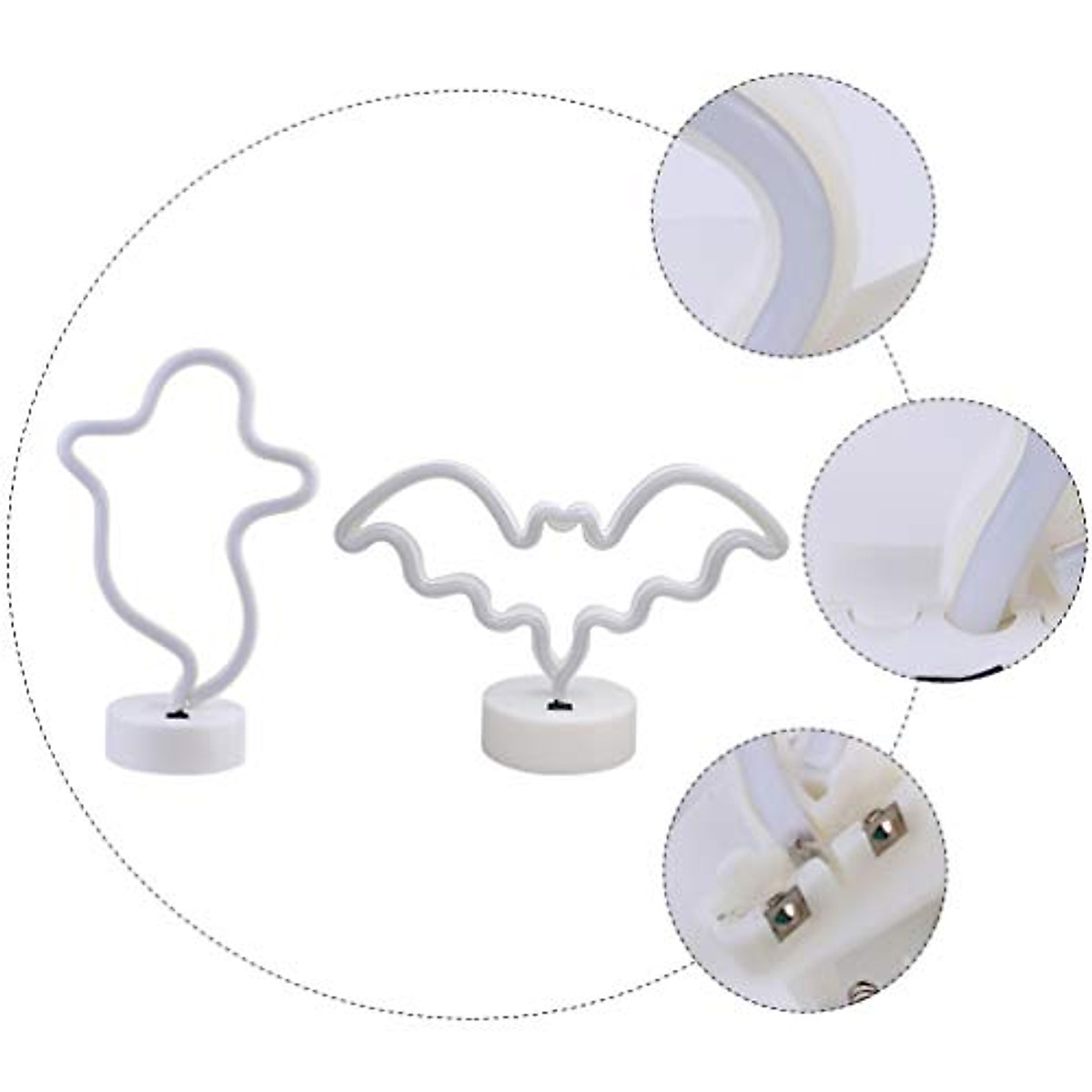 OSALADI 2pcs Halloween Neon Signs Light Ghost Bat Festival Decorative Bedside Lamp LED Table Neon Light for Bedroom Nursery Without Battery (White)