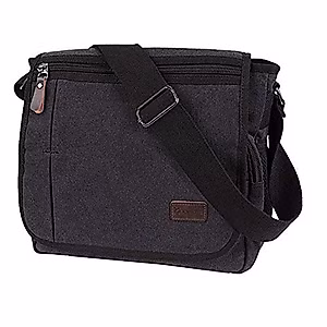 Modoker Messenger Bag for Men Women, 13 Inches Laptop Satchel Bags, Canvas Shoulder Bag with Bottle Pocket, Black