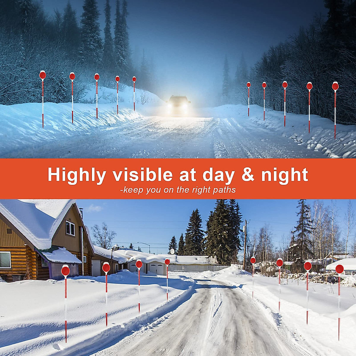 Driveway Markers for Snow Plowing 36-48inch, Metal Snow Stakes, Highly Visible Double-Sided Reflectors for Driveway Mailbox Parking Snow Markers (4 Packs)