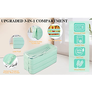 KUBYA Bento Lunch Box Set,Stackable Lunch Container Leak-Proof 3-In-1 Compartment With Ice Packs, Reusable Lunch Bag, Food Bags, Sauce Cups, Lunch Box Microwave Freezer Safe（GREY）