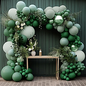 Dark Green and Sage Green Balloon Garland Double Stuffed Dusty Sage Green Balloons Forest Emerald Green Balloons Green Balloon Arch Kit for Baby Shower St. Patrick's Day Jungle Birthday Party Decor
