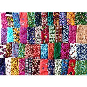 Vintage Fabrics Crafts Saree Silk Remnants DIY Scraps Fabric Sari Fabric Material 50 Small Pieces Small Floral Pieces for Art and Craft Scrapbook Art Doll Junk Journal