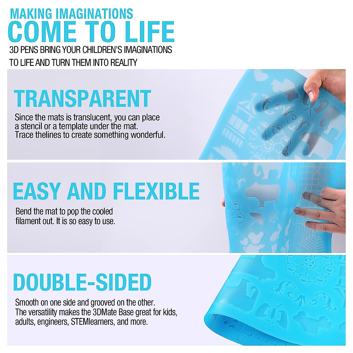 Blue 3D Printing Pen Mat - 3D Pen Mat for Kids, Adults - 16.3x10.8 inch 3D mat with Animal Patterns for 3D Printing Pen - Great 3D Silicone Pen Mat - Blue