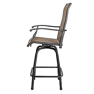 Nuu Garden 3 Piece Swivel Outdoor Bar Set, Bar Height Iron Outdoor Furniture Set with Silk Screen Glass Table, All-Weather Textilene Patio Chairs for Lawn, Backyard, Balcony, Black and Brown