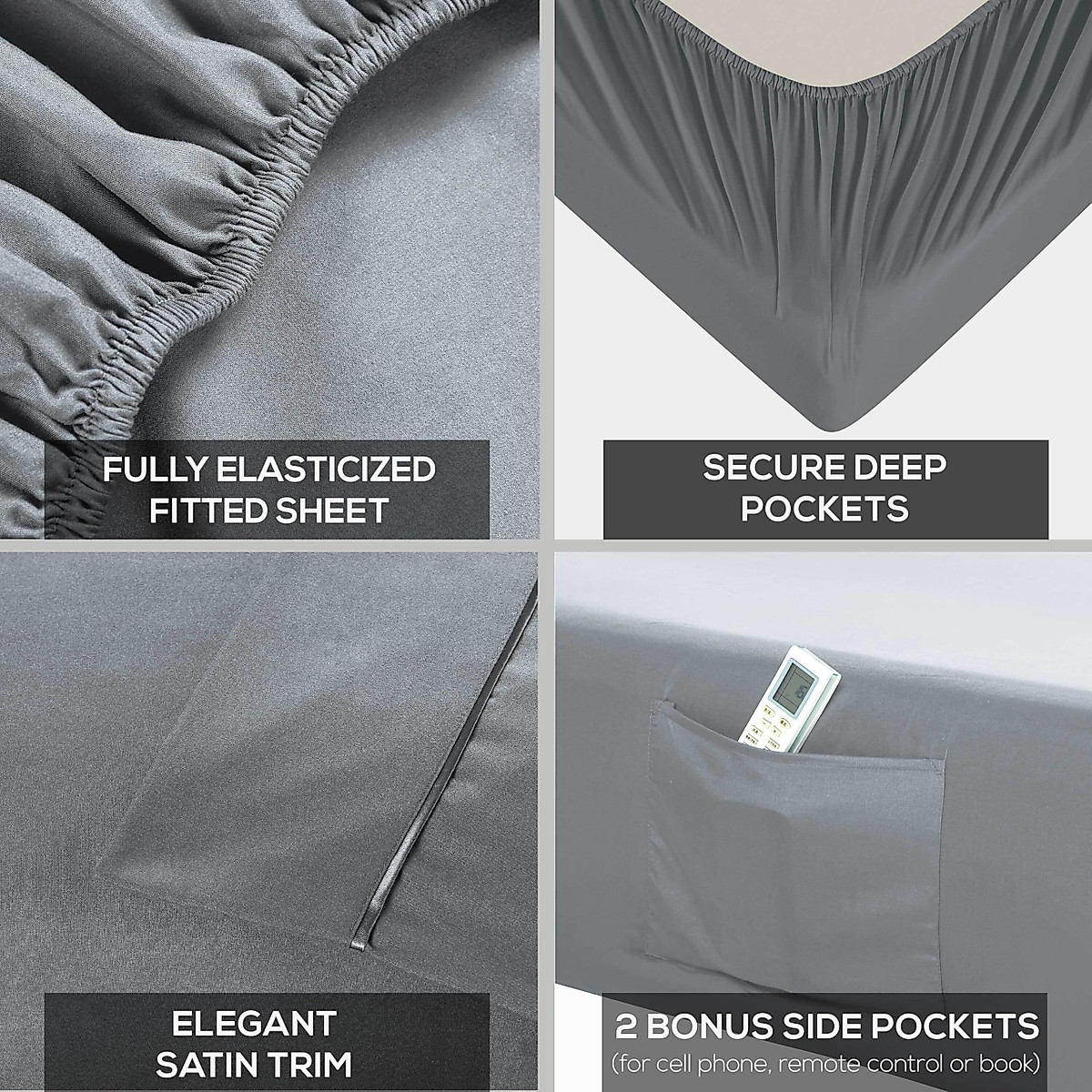 Mueller Ultratemp Bed Sheets Set, Super Soft 1800 Thread Count Egyptian 18-24 Inch Deep Pocket Sheets, Transfers Heat, Breathes Better, Hypoallergenic, Wrinkle, 6Pc, Light Gray Queen