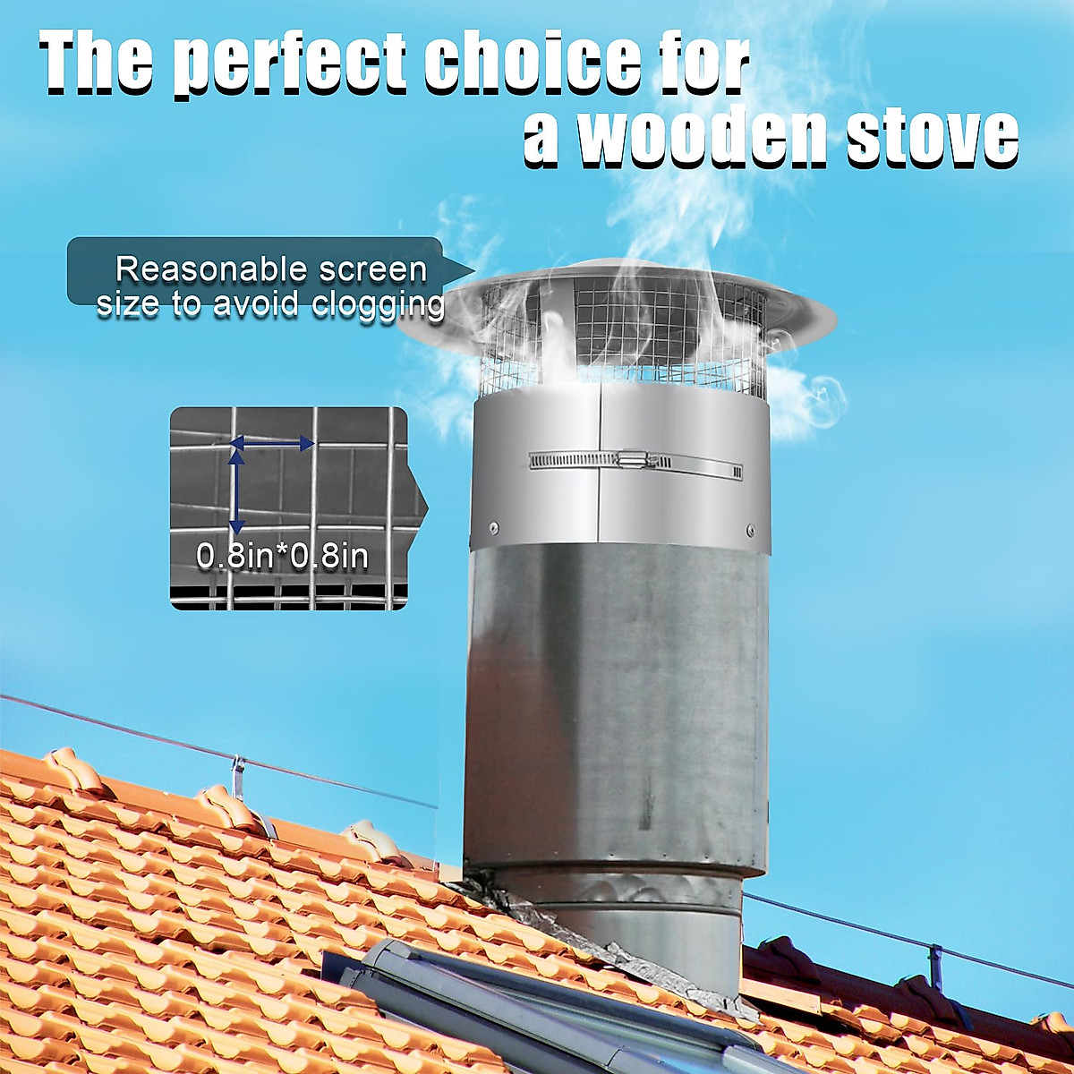 Magam 9 Inch Round Chimney Cap,9 Inch Tapered Top Chimney Cap with Screen, Adjustable and Reinforced Chimney Cap,9 Inch Chimney Cap with Fastening Device with Screen, Stovepipe Finial,Stainless Steel