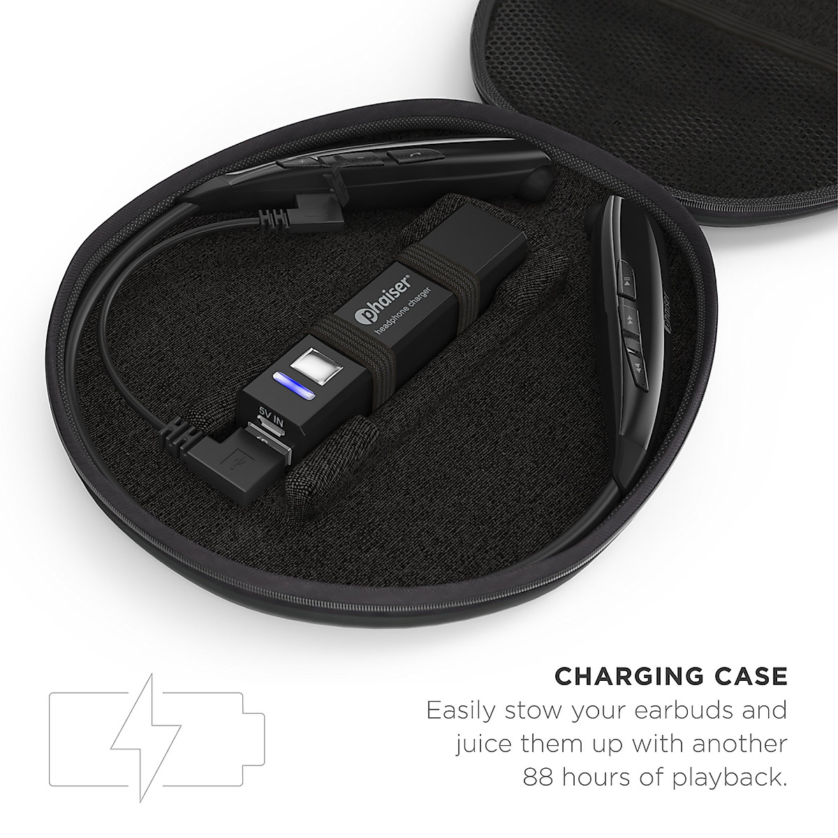 phaiser BHS-950 Bluetooth Headphones with Charging Case, Retractable Neckband Earbuds with Microphone, Wirefree Sweatproof Inear Earphones, Wireless Portable Cordless Stereo Headset, Blackout