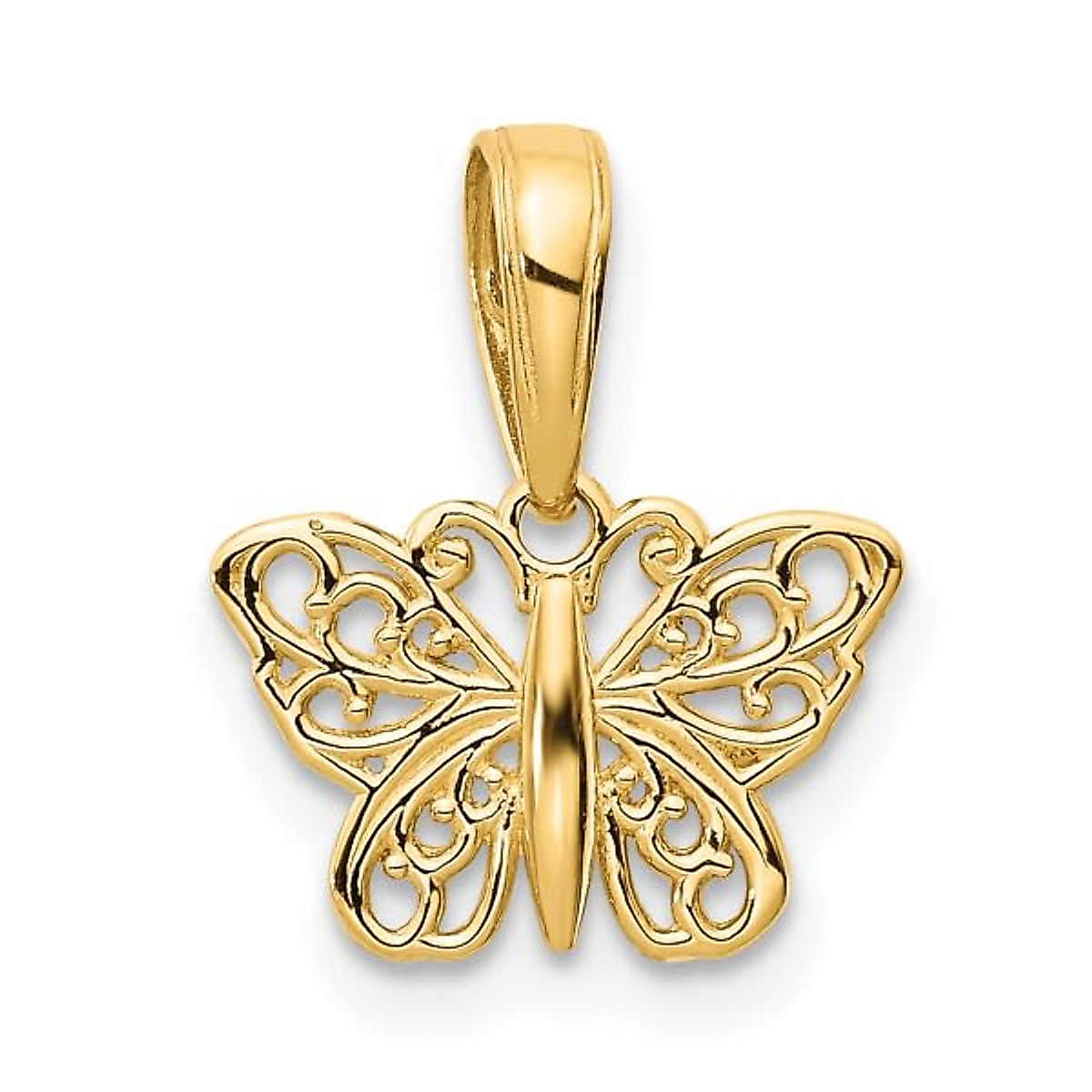 IceCarats 14K Yellow Gold Antique Filigree Butterfly Wings Necklace Charm Pendant 15mm x 12mm Only