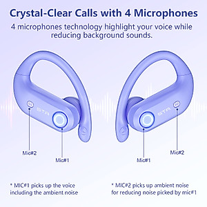 occiam Wireless Earbuds Bluetooth Headphones 130H Playback 4 Mics Clear Call Waterproof 2200mAh Charging Case in-Ear Ear Buds Earphones with Earhooks for Sports Running Workout-STADOR (Purple)