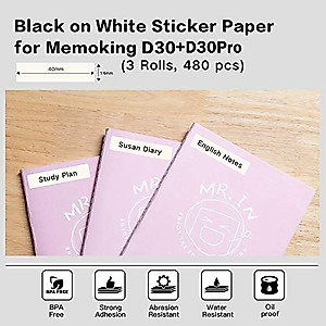 D30 Label - Label Maker Paper Pure White Label Thermal Printer Paper Self-Adhesive 14x40mm/0.55x1.57inch for Name Price Folder Storage, Compatible with Memoking/Phomemo D30 Label Maker, 3 Rolls