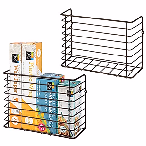 mDesign Farmhouse Metal Wire Wall & Cabinet Door Mount Kitchen Storage Organizer Basket Rack - Mount to Walls and Cabinet Doors in Kitchen, Pantry, and Under Sink - 2 Pack - Bronze