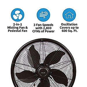 NewAir Outdoor Patio Misting Fan | 2-in-1 Outdoor Deck & Mister Fan | 5 Gentle Mist Nozzles | Outside Cooling Fan With 600 Square Foot Effective Range | Steel Construction