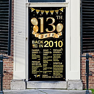 13th Birthday Door Cover Banner Decorations, Black Gold Happy 13th Birthday Door Cover Party Supplies, Large Thirteen Year Old Birthday Poster Backdrop Sign Decor