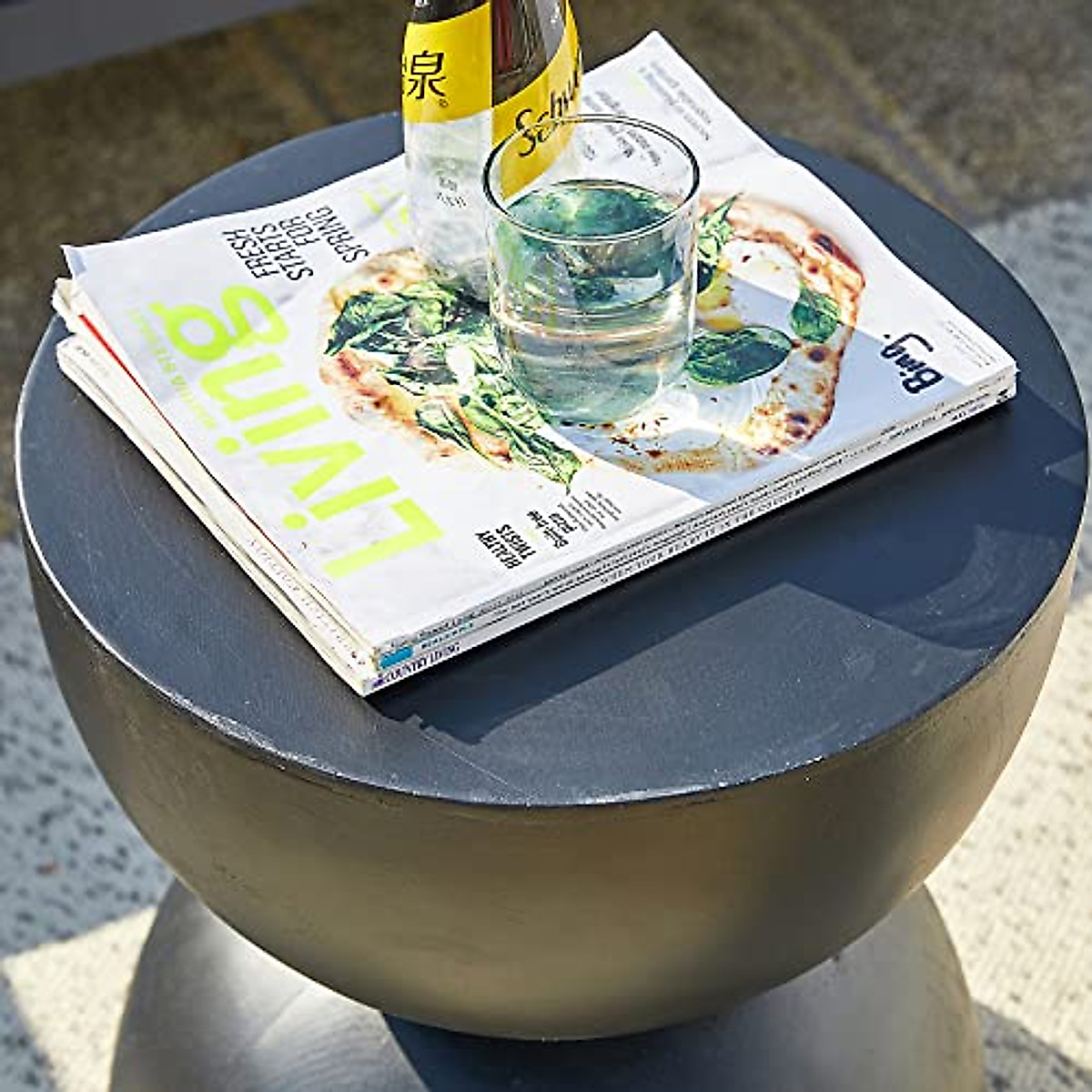 glitzhome Modern Decorative Garden Stool Heavy Duty Patio Sturdy Faux Terrazzo Garden Stool Side Table Plant Table for Indoor Covered Outdoor, 17.75”H, Black