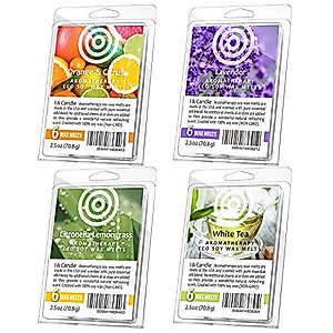 I & Candle, (Set of 4) Orange & Citrus / Lavender / Citronella & Lemongrass / White Tea Aromatherapy Wax Melts. 100% Soy Wax Non-GMO. Made in the USA