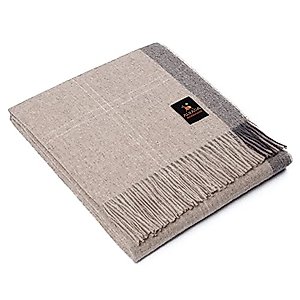 Inca Squares - Alpaca Throw Blanket Handwoven Soft Warm Plaid Design 74" x 54" (Soft Camel)
