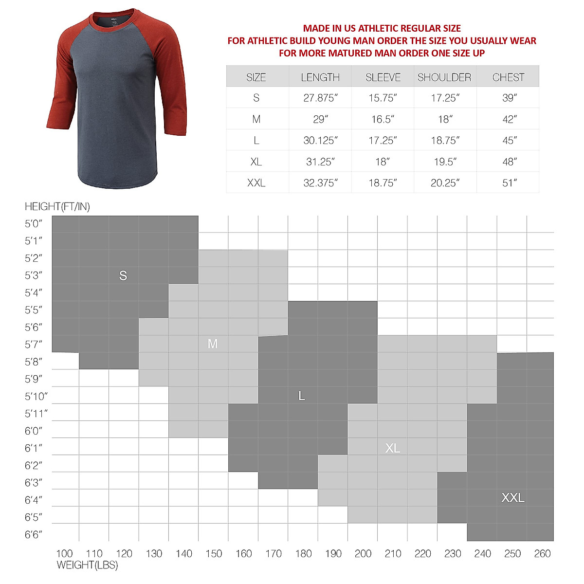 KNQR Mens Casual Basic Soft Tagless 3/4 Sleeve Active Sports Running Hiking Baseball Tee Shirts Black/Flame Red M