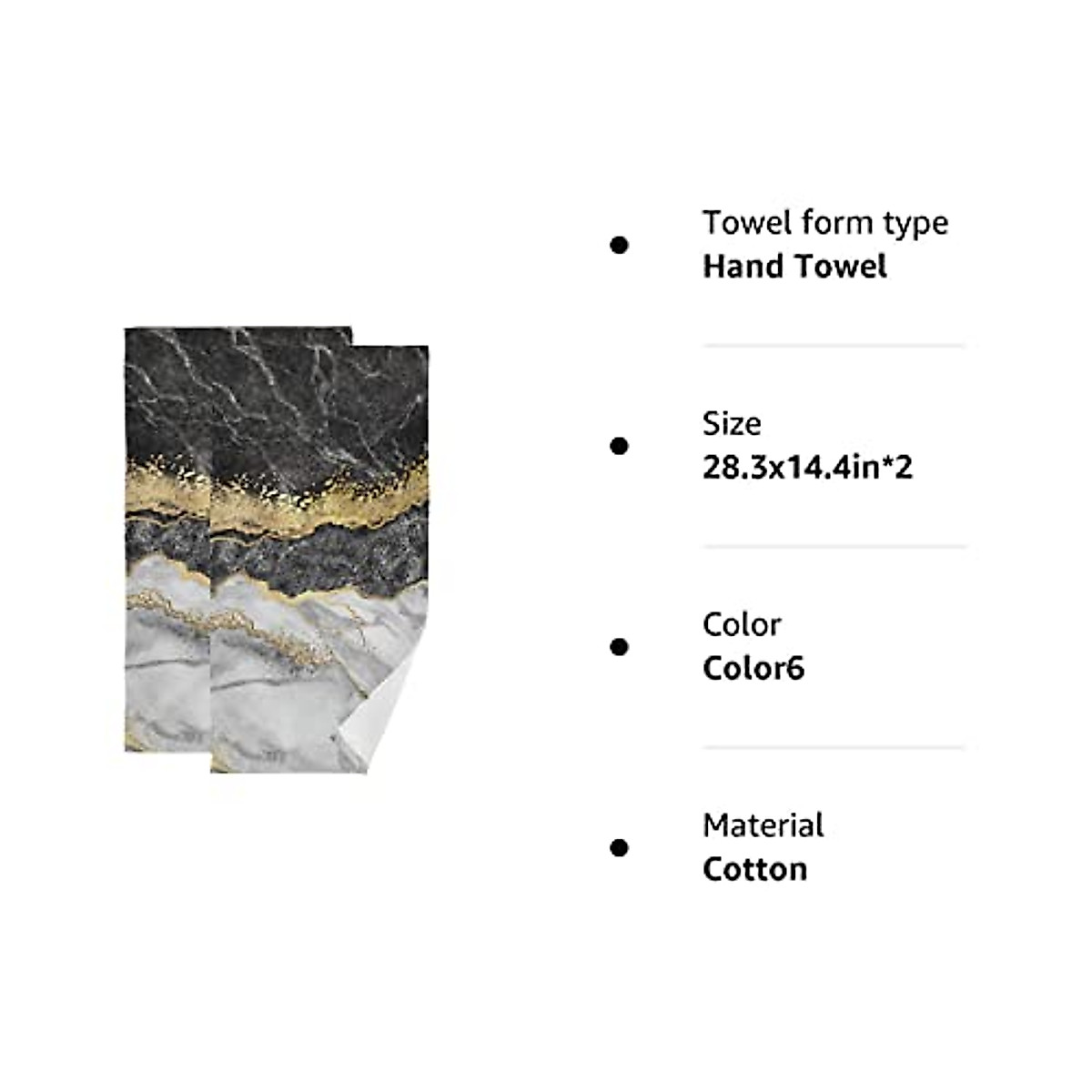 Bath Towels Set of 2 Hand Towels for Bathroom Cotton Gold Black Marble Decorative 28x14in Absorbent Soft