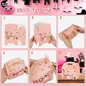 Konsait Halloween Boo Boxes, 12 Pack Kraft Paper Halloween Boo Treat Boxes Bulk, Pink Halloween Cookie Boxes, Halloween Boo Birthday Goody Boxes